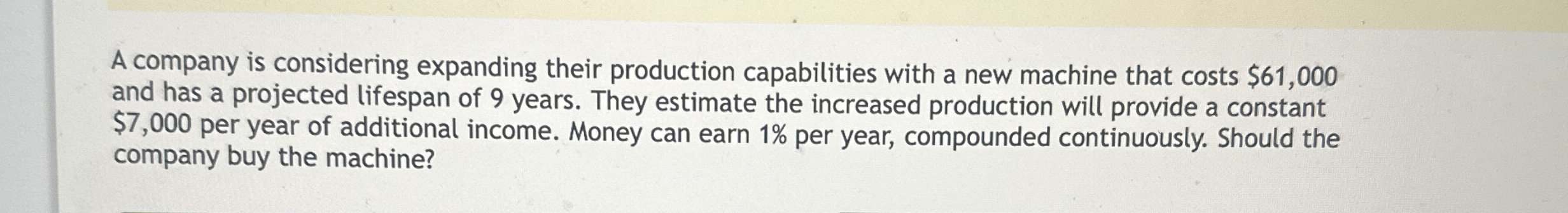 Solved A company is considering expanding their production | Chegg.com