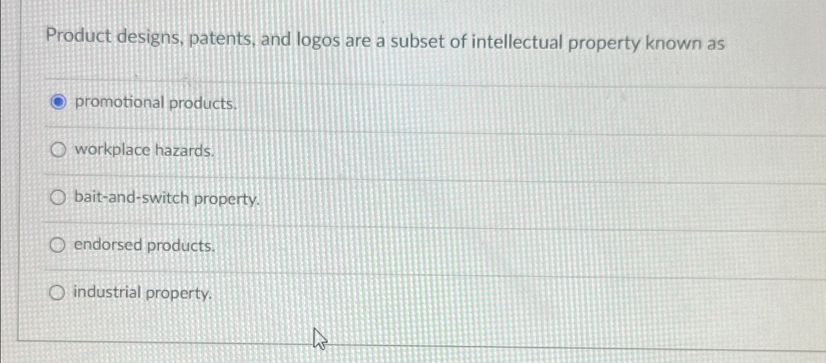 Solved Product designs, patents, and logos are a subset of | Chegg.com