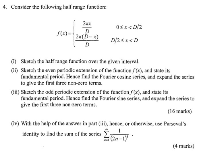 Solved 4. Consider the following half range function: 2tex 0 | Chegg.com