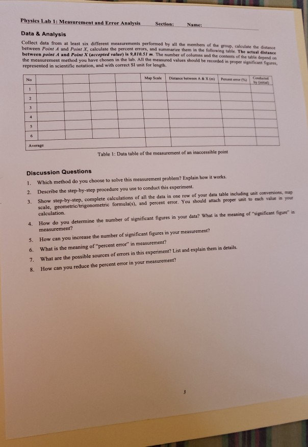 Physics Lab 1 Measurement And Error Analysis