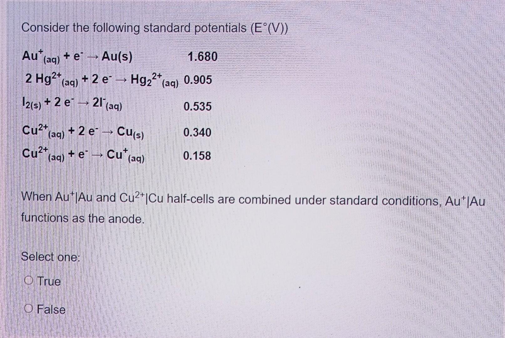 Solved Consider the following standard potentials (E∘(V)) | Chegg.com