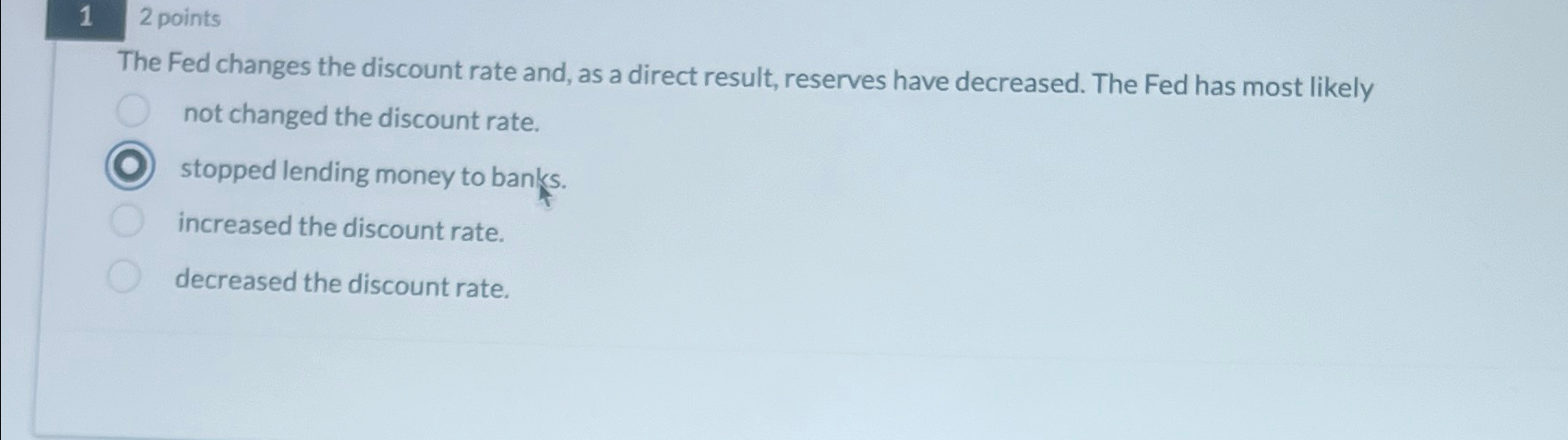 Solved 12 ﻿pointsThe Fed changes the discount rate and, as a | Chegg.com