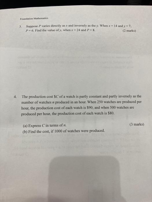 Solved 3. Suppose P varies directly as x and inversely as | Chegg.com