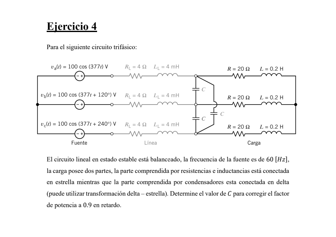 Ejercicio 4Para el siguiente circuito trifásico:El | Chegg.com