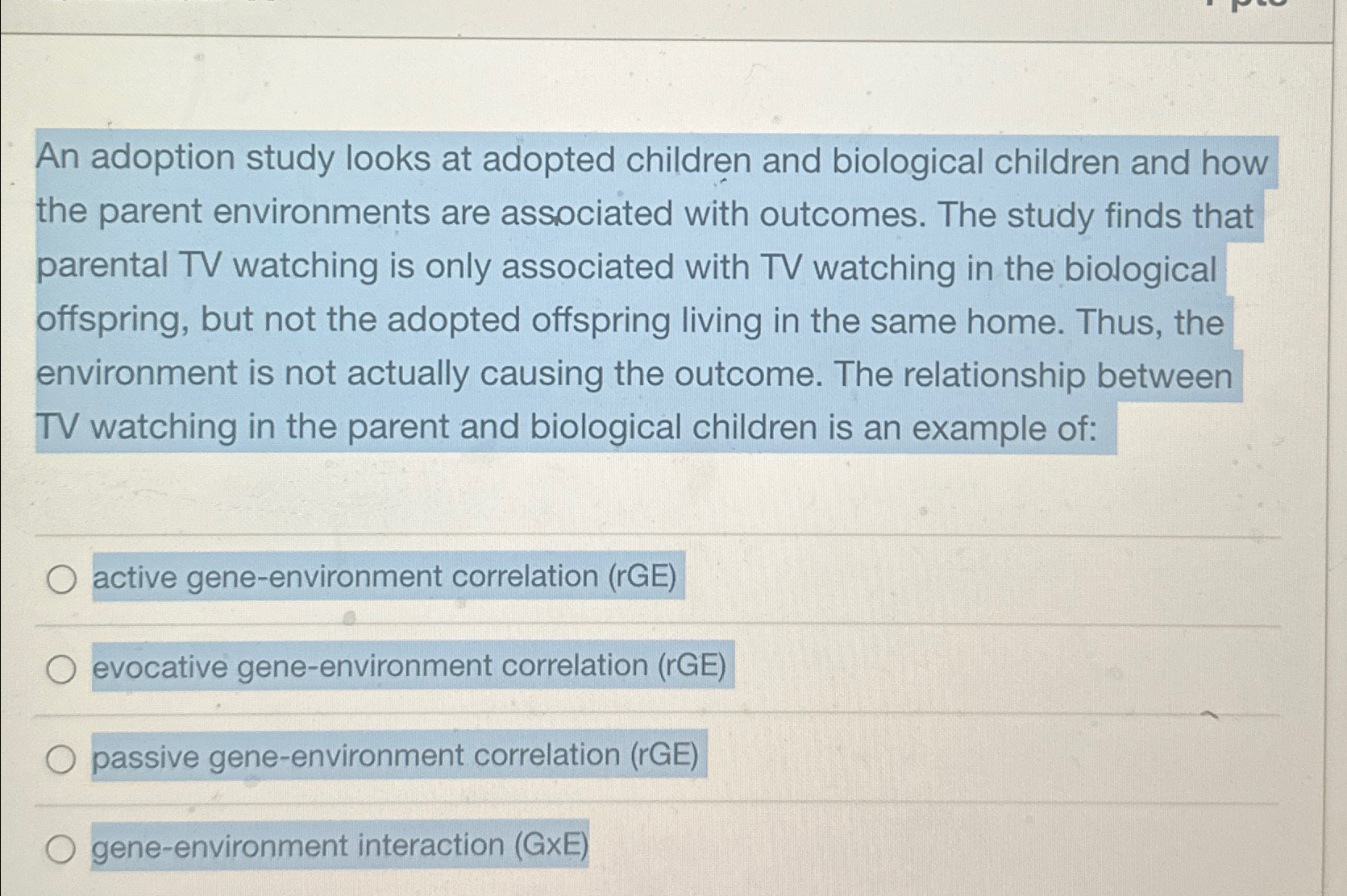 Solved An adoption study looks at adopted children and | Chegg.com