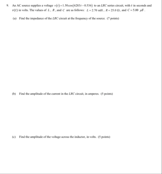 Solved An AC source supplies a voltage | Chegg.com