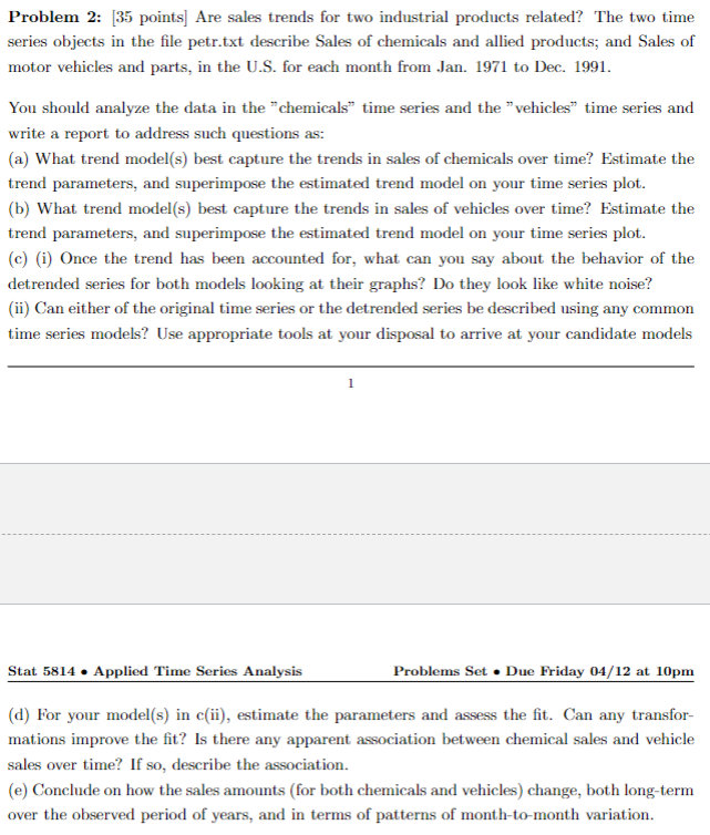 Solved Problem 2: [35 ﻿points] ﻿Are sales trends for two | Chegg.com