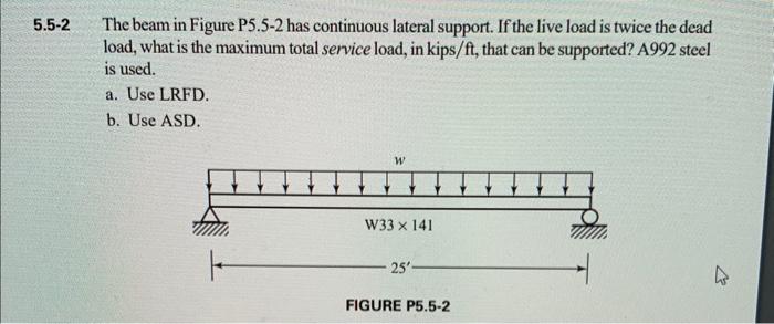 Solved .5-2 The beam in Figure P5.5-2 has continuous lateral | Chegg.com