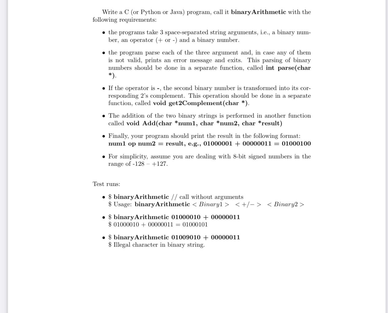 Solved Write a C (or Python or Java) ﻿program, call it | Chegg.com