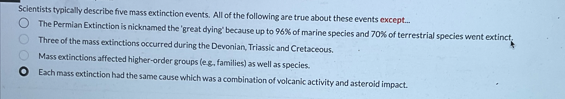 Solved Scientists typically describe five mass extinction | Chegg.com