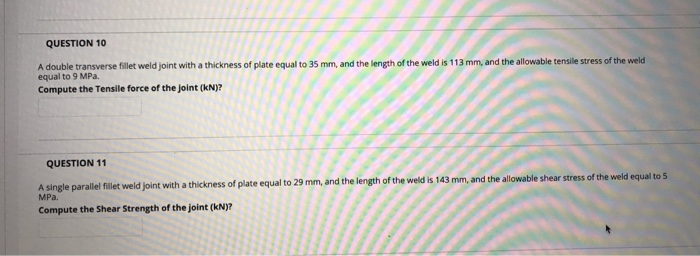 Solved QUESTION 10 A double transverse fillet weld joint | Chegg.com