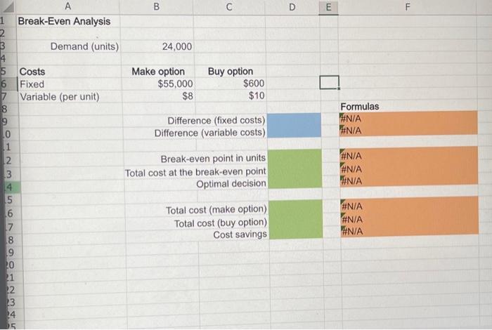 Solved Excel Online Structured Activity: Break-Even Analysis | Chegg.com