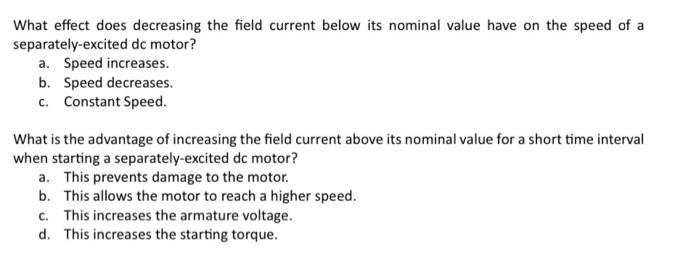 Solved What effect does decreasing the field current below | Chegg.com