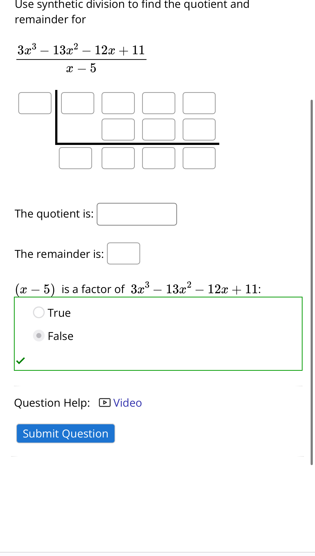 Solved Use synthetic division to find the quotient and | Chegg.com