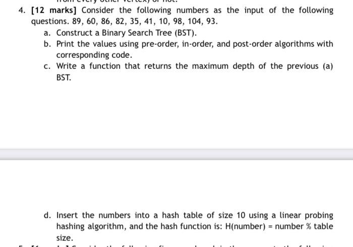 Solved 4. (12 marks] Consider the following numbers as the | Chegg.com