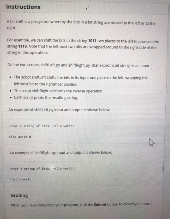 Solved Instructions A Bit Shift Is A Procedure Whereby The 7810