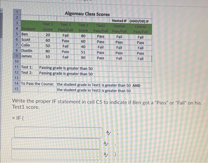 Solved Write the proper IF statement in cell C5 to indicate | Chegg.com