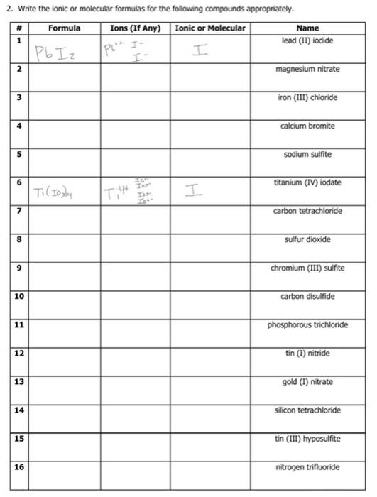 Name Part 1: Nomenclature of Ionic and Molecular | Chegg.com