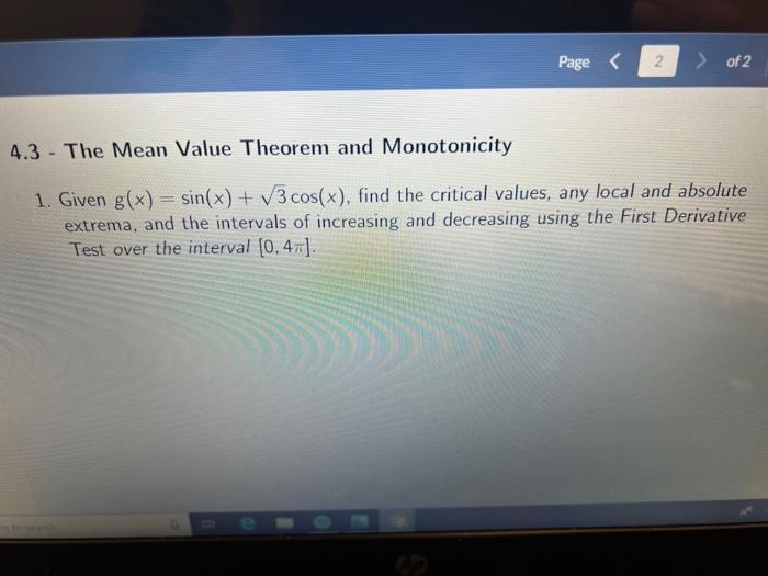Solved Th The Mean Value Theorem And Monotonicity 1 Given 