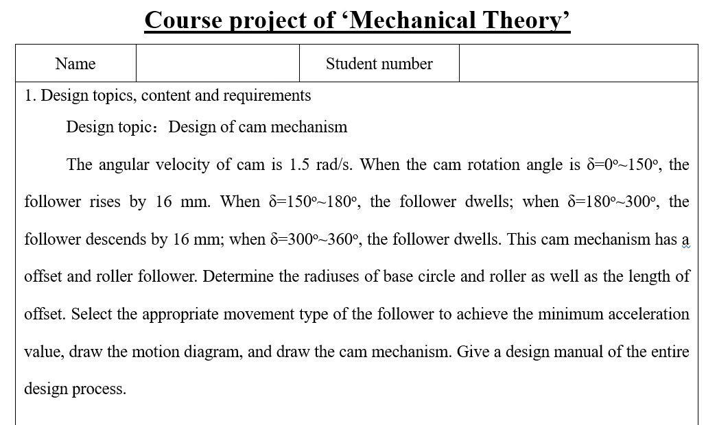 Solved Course project of 'Mechanical Theory' 1. Design | Chegg.com
