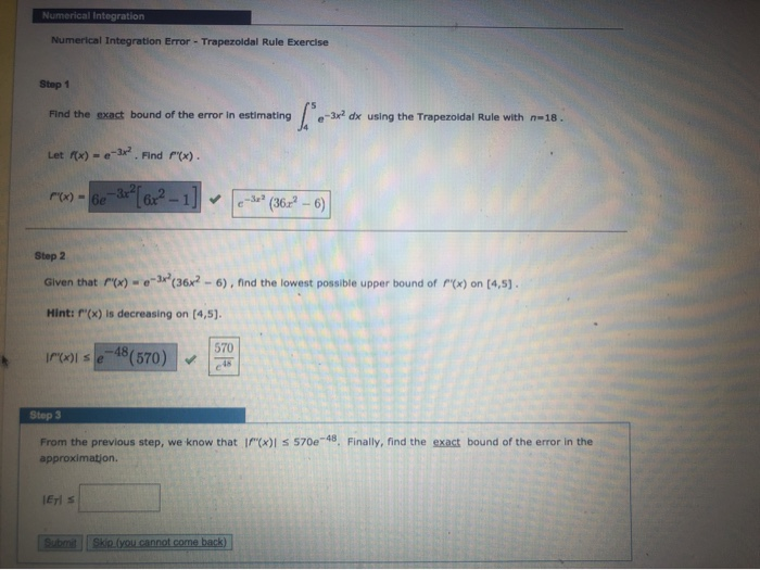 Solved Numerical Integration Numerical Integration Error - | Chegg.com
