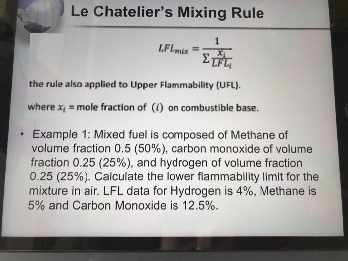 Solved Le Chatelier's Mixing Rule 1 LFL mix = ELFDE the rule | Chegg.com