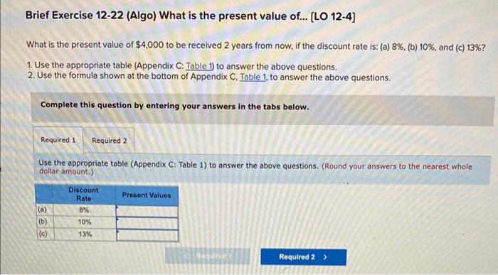 Solved Brief Exercise 12−22 (Algo) What is the present value | Chegg.com