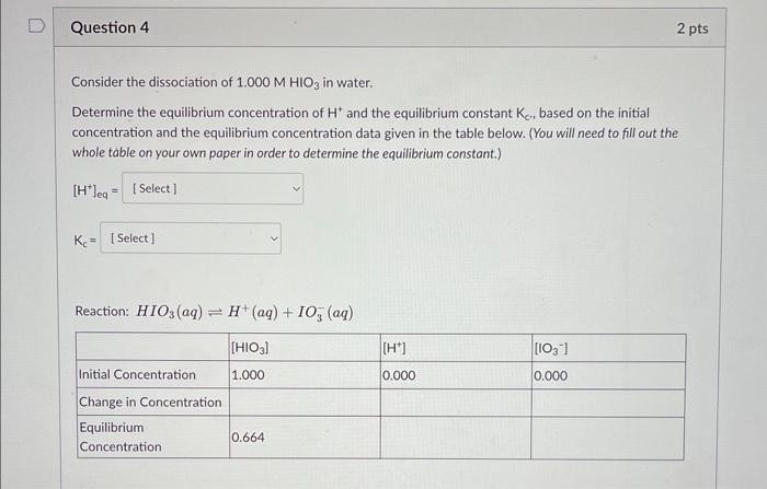 Solved Consider the dissociation of 1.000MHIO3 in water. | Chegg.com