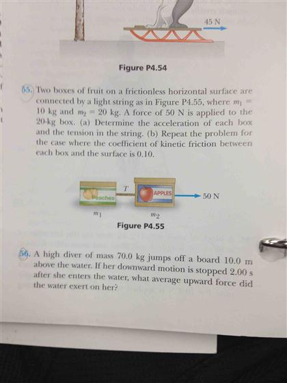 Solved Figure P4.54 Two boxes of fruit on a frictionless | Chegg.com