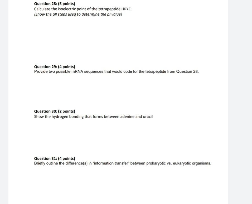 Solved Question 28: (5 points) Calculate the isoelectric | Chegg.com