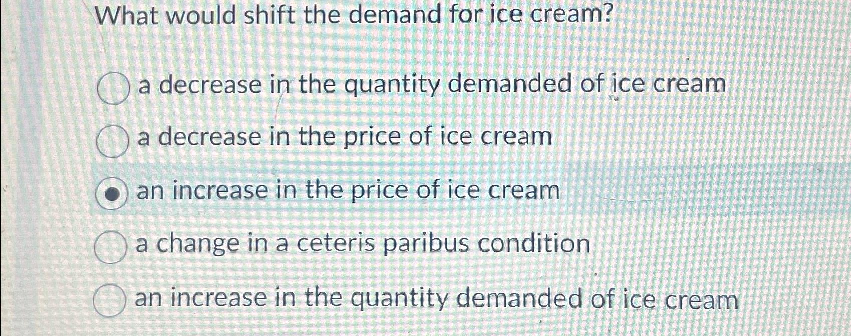 Solved What would shift the demand for ice cream?a decrease | Chegg.com