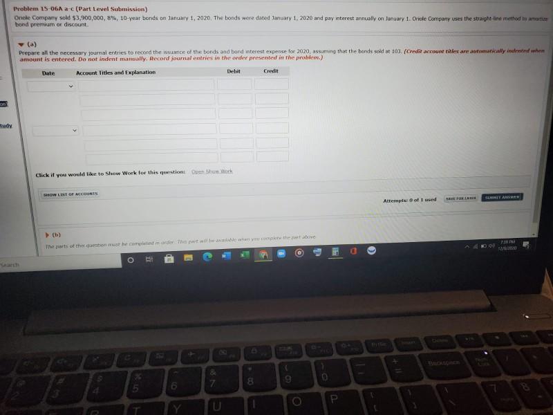 Solved Problem 15-06A a-c (Part Level Submission) Oncle | Chegg.com