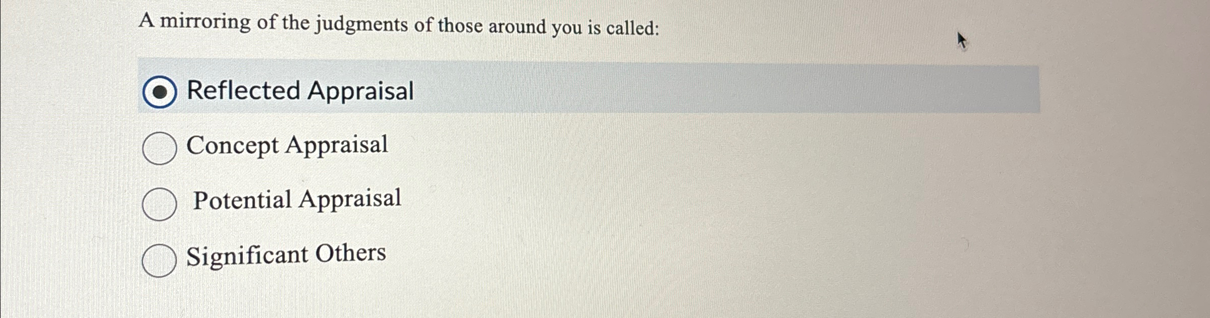 Solved A mirroring of the judgments of those around you is | Chegg.com