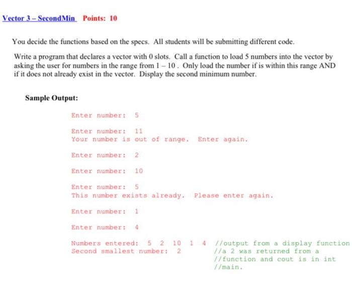 Solved Vector 3 - Second Min Points: 10 You decide the | Chegg.com
