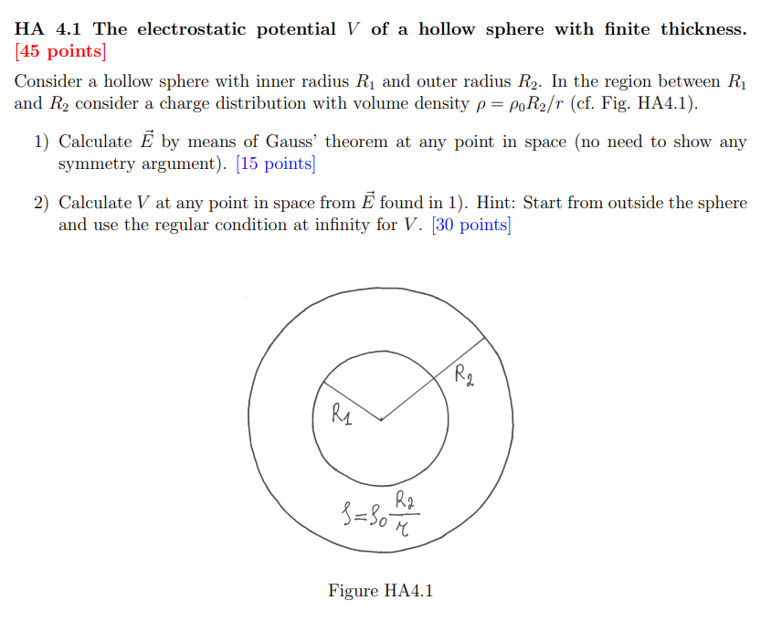 Solved HA 4.1 ﻿The electrostatic potential V ﻿of a hollow | Chegg.com