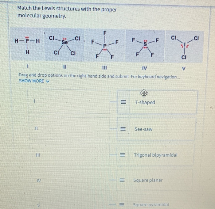 Match the Lewis structures with the proper molecular | Chegg.com