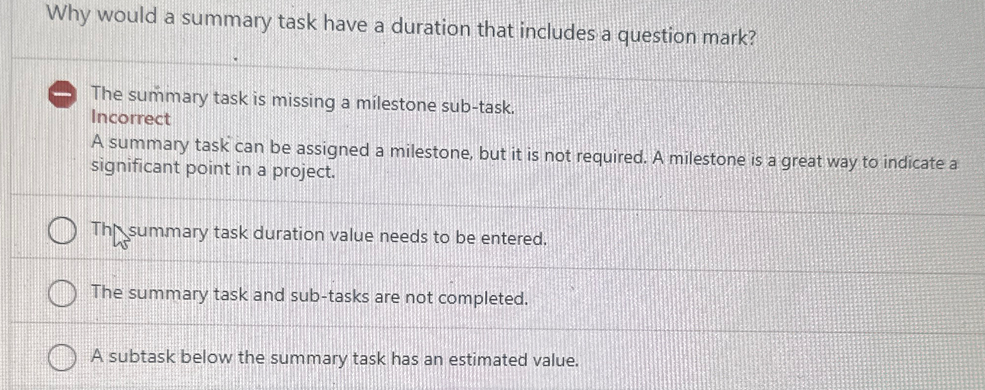 Solved Why would a summary task have a duration that | Chegg.com