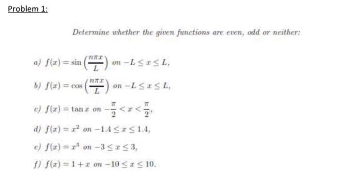 Solved Determine whether the given functions are even, odd | Chegg.com