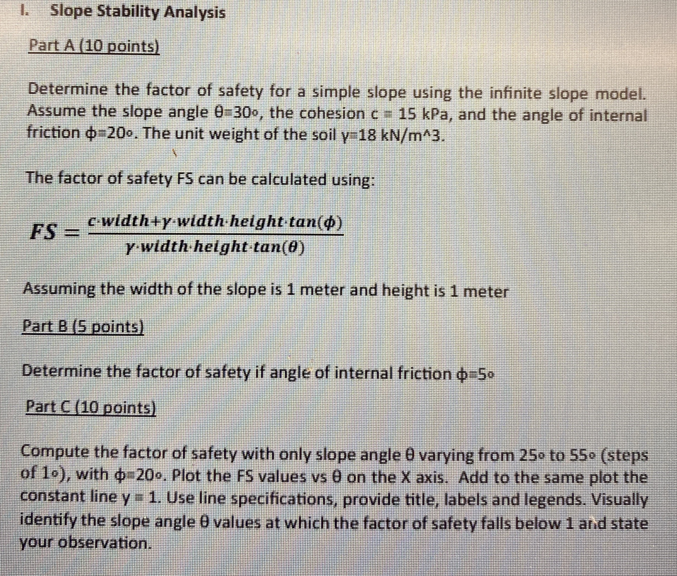 Solved Slope Stability AnalysisPart A(10 ﻿points)Determine | Chegg.com