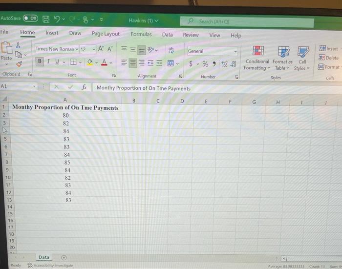 Solved DATA file Hewhins On-Time Shipments. For the Hawkins | Chegg.com