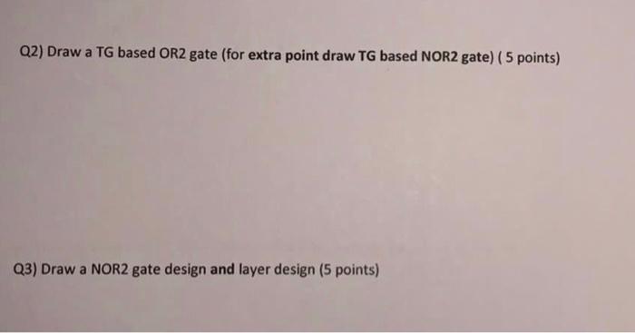 Solved Q2) Draw a TG based OR2 gate (for extra point draw TG | Chegg.com