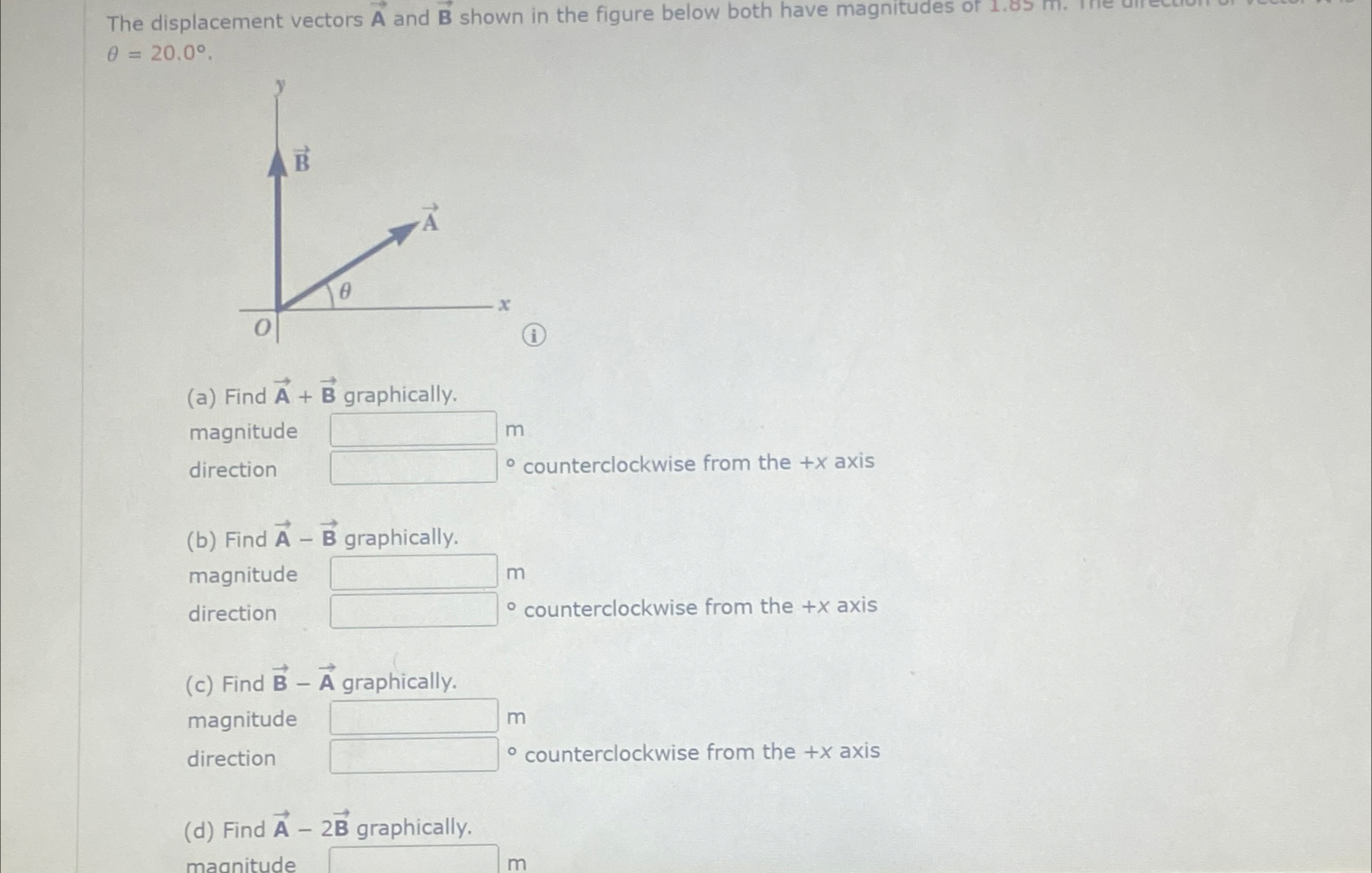 Solved The displacement vectors vec(A) ﻿and vec(B) ﻿shown in | Chegg.com