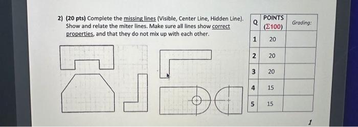 Solved 2) (20 pts) Complete the missing lines (Visible, | Chegg.com