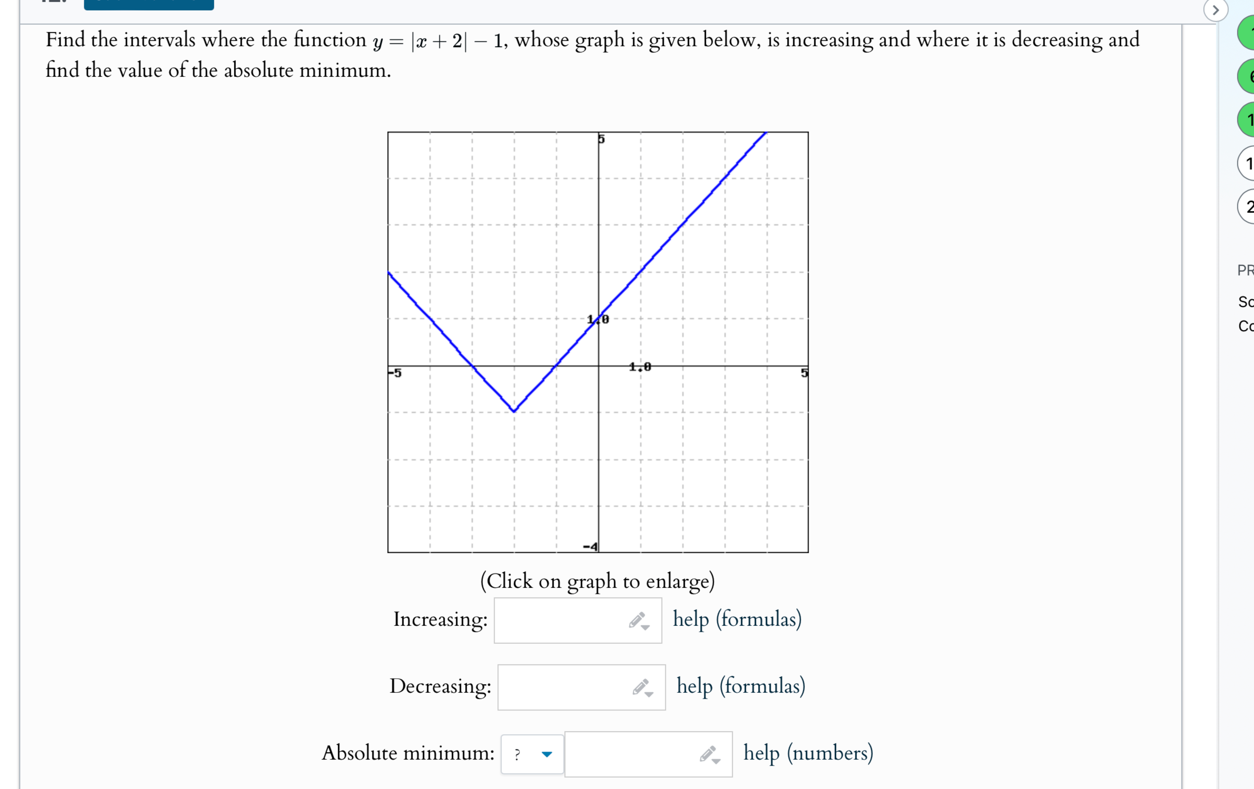 Solved Find the intervals where the function y=|x+2|-1, | Chegg.com