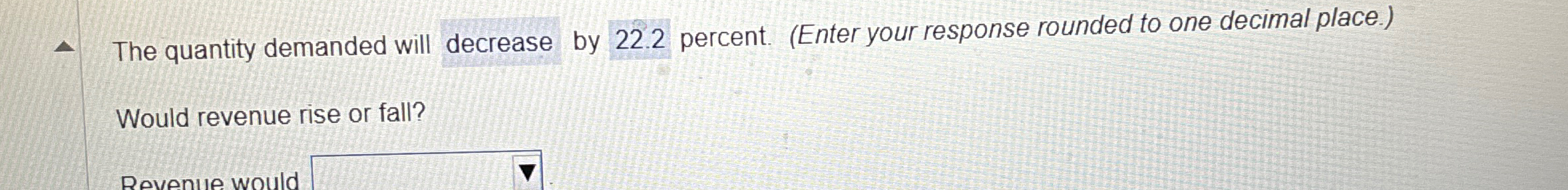 Solved The quantity demanded will decrease by 22.2 ﻿percent. | Chegg.com