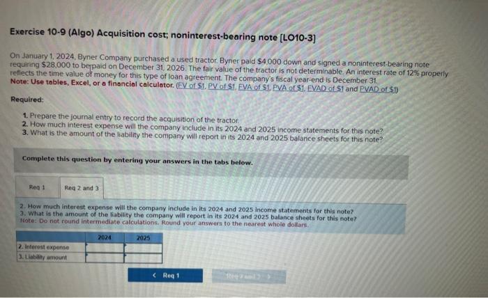 Solved Exercise 10-9 (Algo) Acquisition cost; | Chegg.com