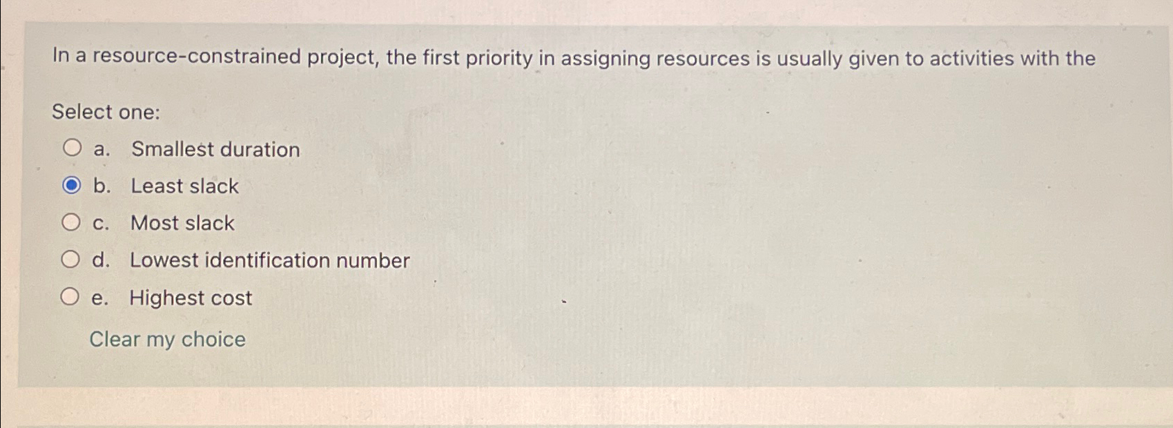 Solved In a resource-constrained project, the first priority | Chegg.com
