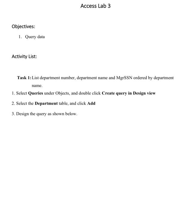 Solved Task 1 List Department Number Department Name And 
