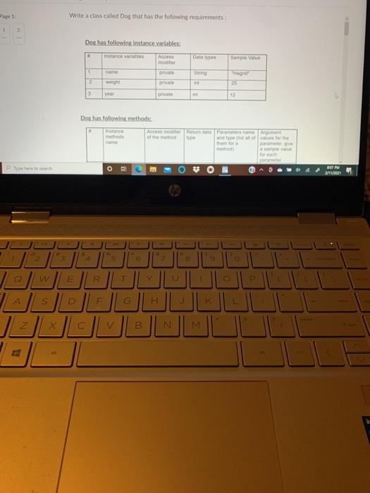 Solved Page 1 Write a class called Dog that has the | Chegg.com