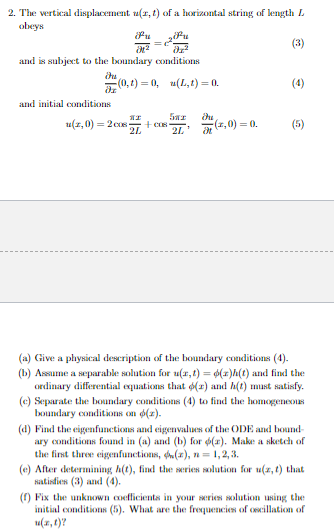Solved The wertical displacement u(x,t) ﻿of a horizontal | Chegg.com